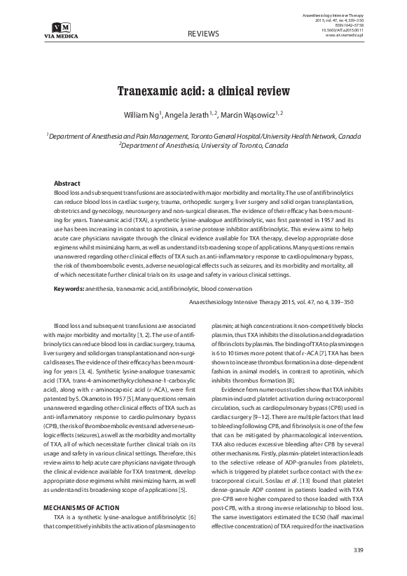 (PDF) Tranexamic acid: a clinical review