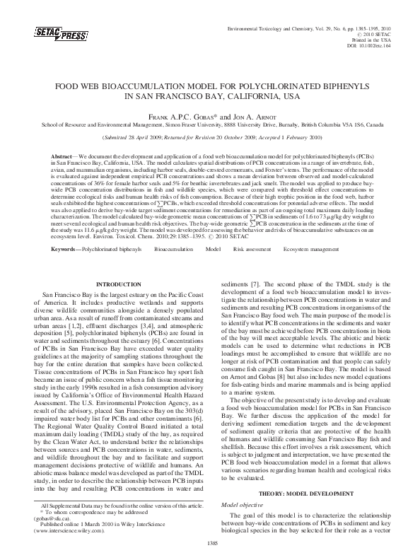 (PDF) Food web bioaccumulation model for polychlorinated biphenyls in ...