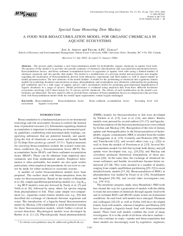 (PDF) A Food Web Bioaccumulation Model for Organic Chemicals in Aquatic ...