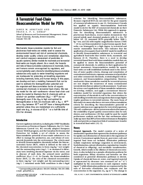 (PDF) A Terrestrial Food-Chain Bioaccumulation Model for POPs