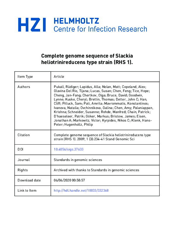(PDF) Complete genome sequence of Slackia heliotrinireducens type ...