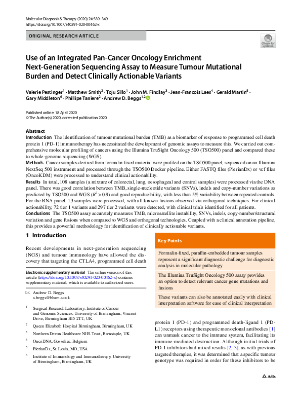Pdf Use Of An Integrated Pan Cancer Oncology Enrichment Next