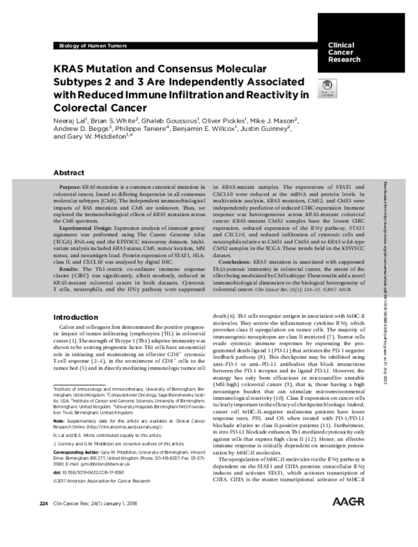 (PDF) KRAS Mutation and Consensus Molecular Subtypes 2 and 3 Are ...