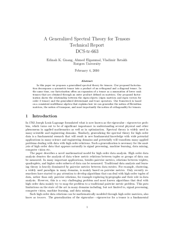 (PDF) A Generalized Spectral Theory for Tensors Technical Report
