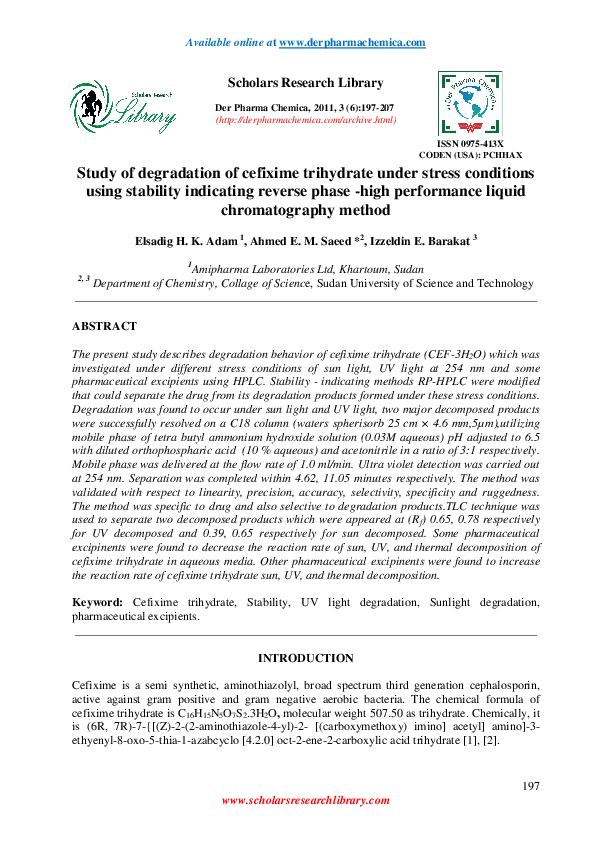 (PDF) CODEN (USA): PCHHAX Study of degradation of cefixime trihydrate ...