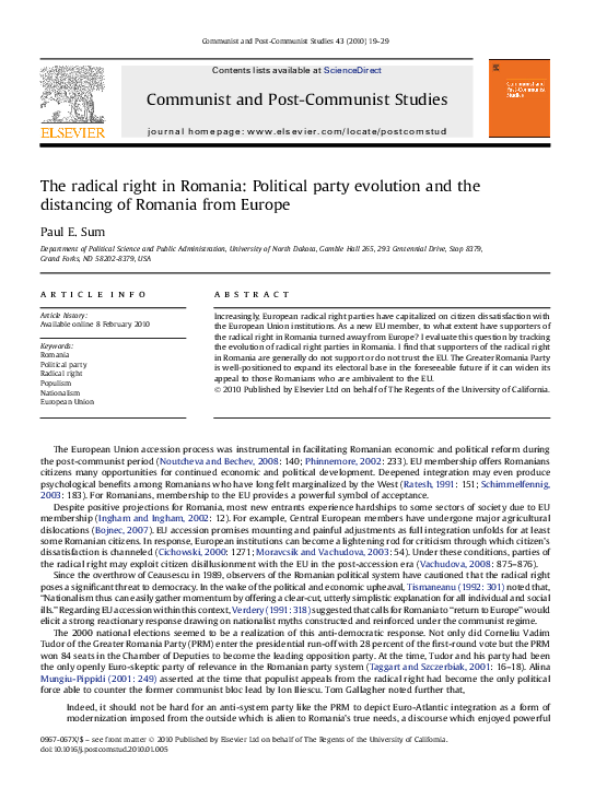 (PDF) The radical right in Romania: Political party evolution and the ...