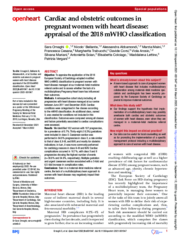 (PDF) Cardiac and obstetric outcomes in pregnant women with heart ...