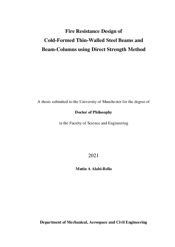 (PDF) Fire Resistance Design of Cold-Formed Thin-Walled Steel Beams and ...