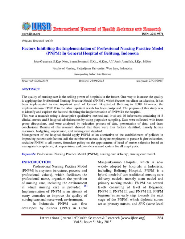(PDF) Factors Inhibiting the Implementation of Professional Nursing Practice Model (PNPM) In ...