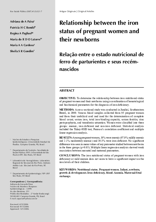 (PDF) Relationship between the iron status of pregnant women and their ... (PDF) Relationship between the iron status of pregnant women and their ...