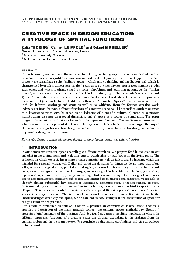 (PDF) Creative Space In Design Education: A Typology of Spatial ...