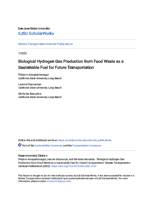 (PDF) Biological Hydrogen Gas Production from Food Waste as a ...
