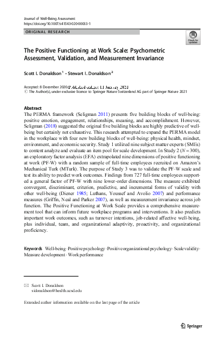 (PDF) The Positive Functioning at Work Scale: Psychometric Assessment ...
