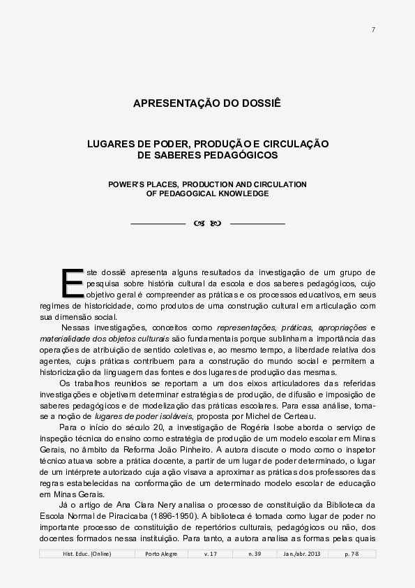(PDF) Lugares de poder, produção e circulação de saberes pedagógicos ...