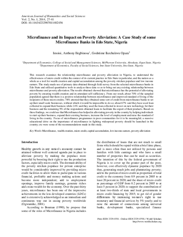 (PDF) Microfinance and its Impact in Poverty Alleviation in Nigeria: A ...