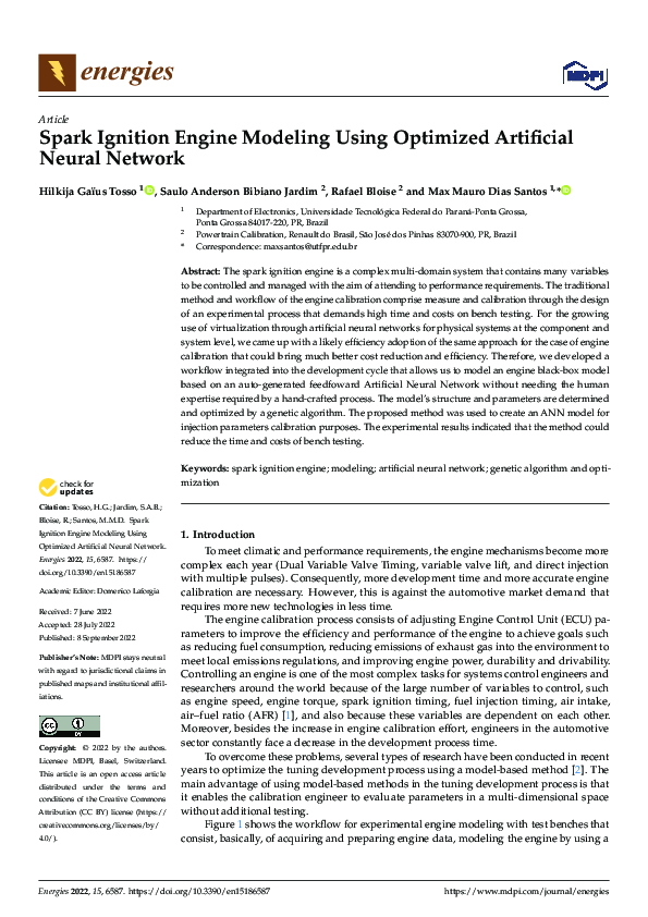 Pdf Spark Ignition Engine Modeling Using Optimized Artificial Neural