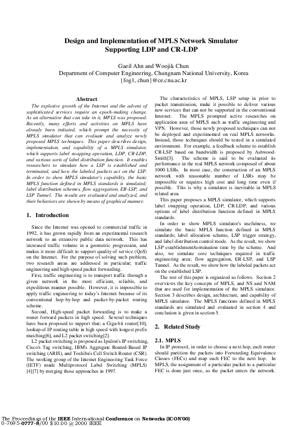 Pdf Design And Implementation Of Mpls Network Simulator Supporting Ldp And Cr Ldp 3717