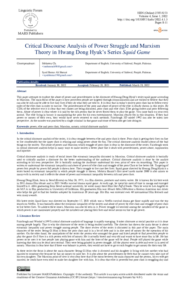 (PDF) Critical Discourse Analysis of Power Struggle and Marxism Theory in Hwang Dong Hyuk's ...