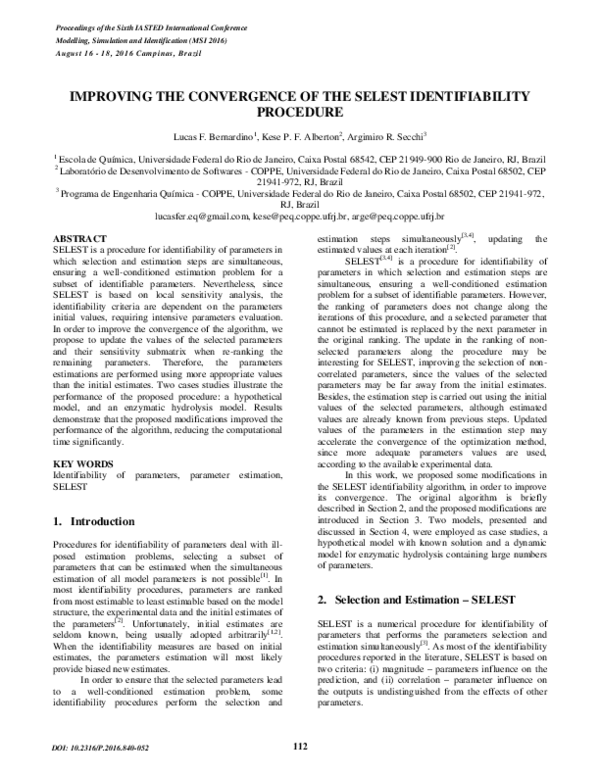 (PDF) Improving the Convergence of the SELEST Identifiability Procedure
