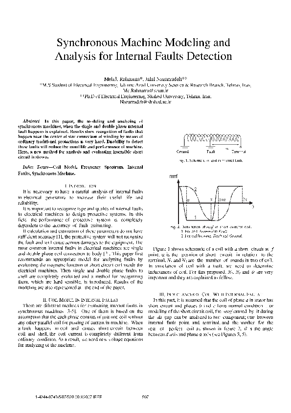 Pdf Synchronous Machine Modeling And Analysis For Internal Faults Detection