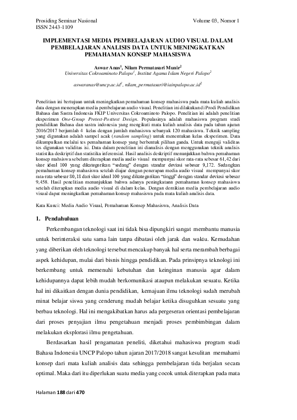 (PDF) Implementasi Media Pembelajaran Audio Visual Dalam Pembelajaran Analisis Data Untuk ...