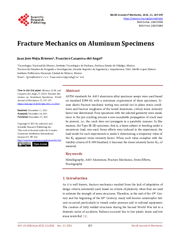 (PDF) Fracture Mechanics on Aluminum Specimens