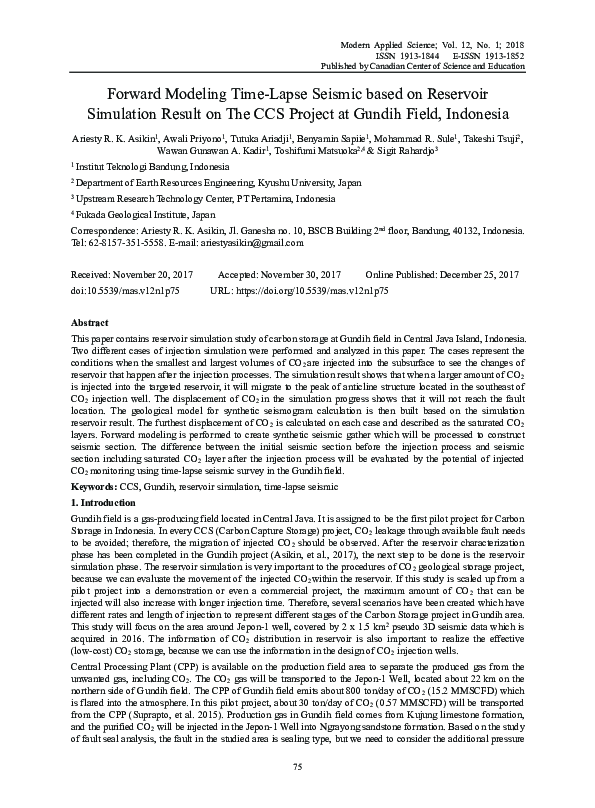 Pdf Forward Modeling Time Lapse Seismic Based On Reservoir Simulation Result On The Ccs