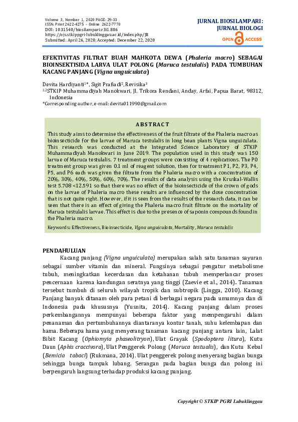 (PDF) EFEKTIVITAS FILTRAT BUAH MAHKOTA DEWA (Phaleria macro) SEBAGAI ...