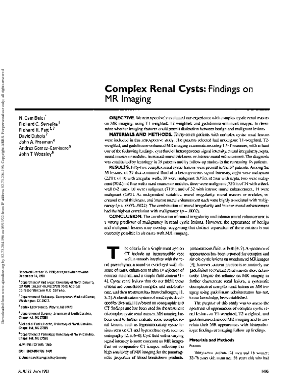 (PDF) Complex renal cysts: findings on MR imaging
