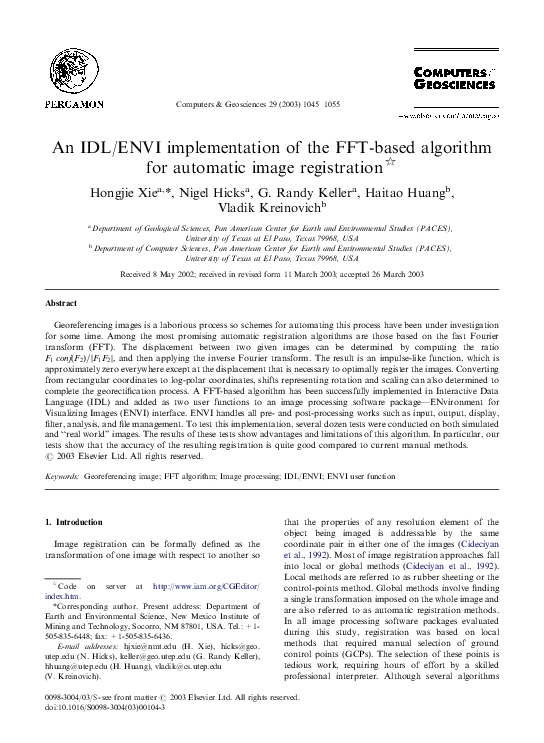 Pdf An Idlenvi Implementation Of The Fft Based Algorithm For Automatic Image Registration 8605