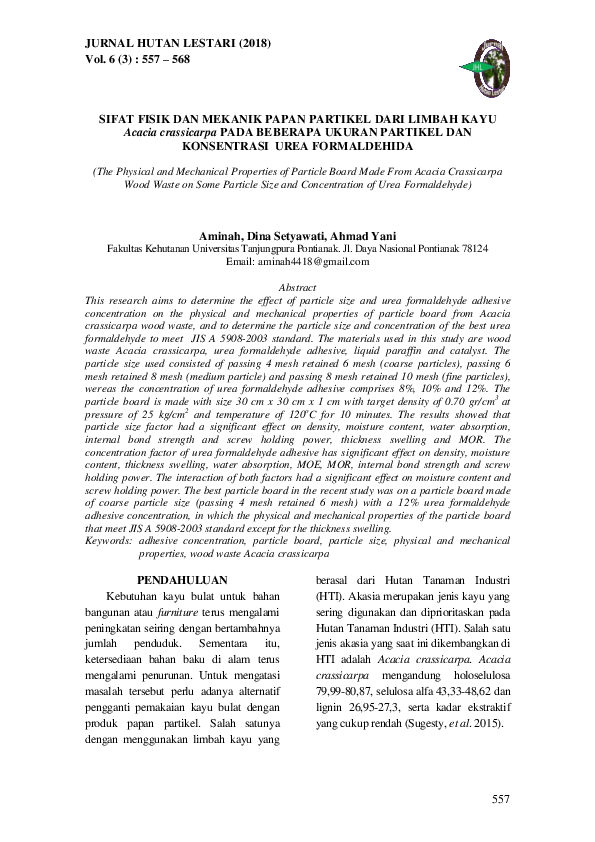 (PDF) SIFAT FISIK DAN MEKANIK PAPAN PARTIKEL DARI LIMBAH KAYU Acacia crassicarpa PADA BEBERAPA ...