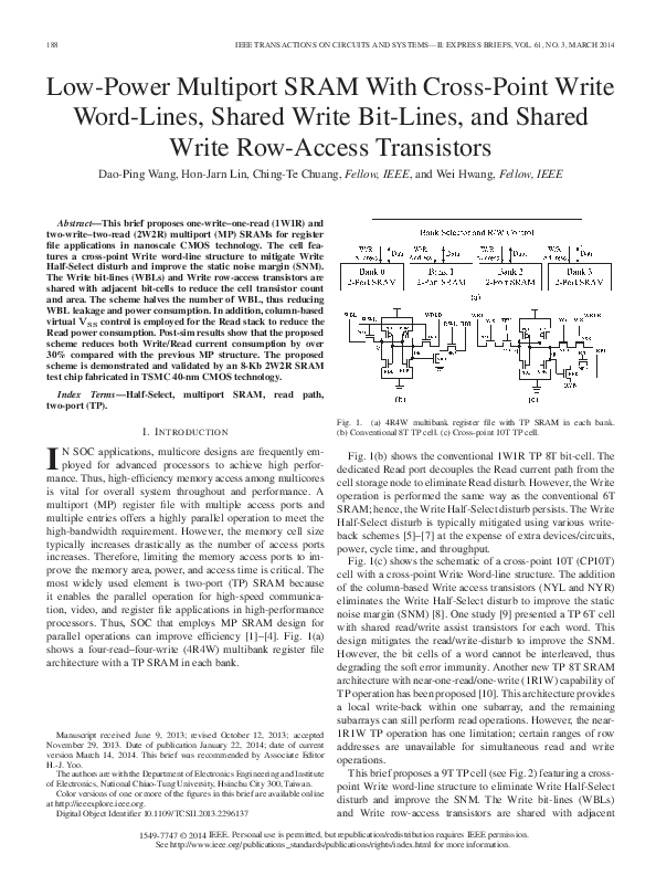Pdf Low Power Multiport Sram With Cross Point Write Word Lines Shared Write Bit Lines And