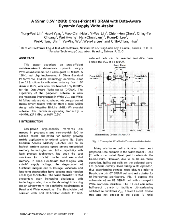 (PDF) A 55nm 0.5V 128Kb cross-point 8T SRAM with data-aware dynamic supply Write-assist | Wei ...