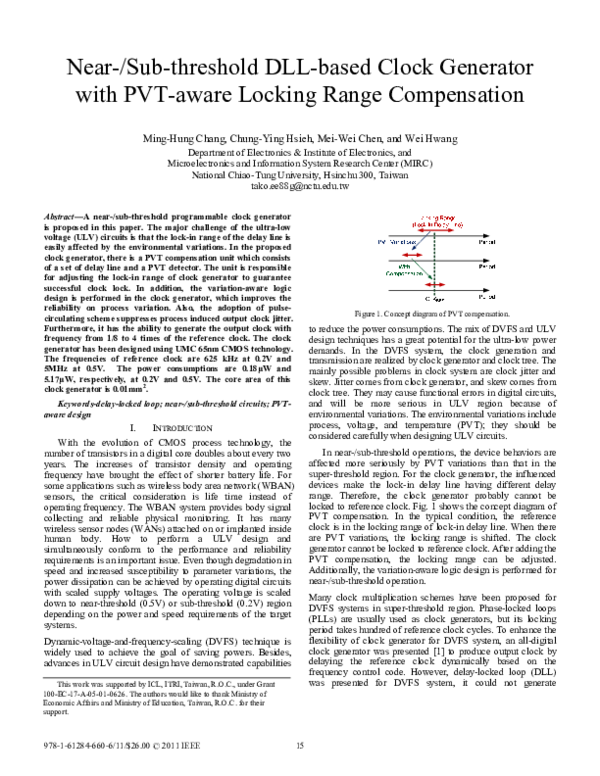 (PDF) Near-/sub-threshold DLL-based clock generator with PVT-aware ...