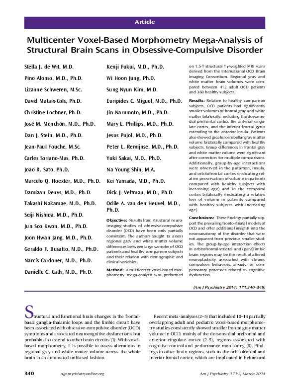(PDF) Multicenter Voxel-Based Morphometry Mega-Analysis of Structural Brain Scans in Obsessive ...