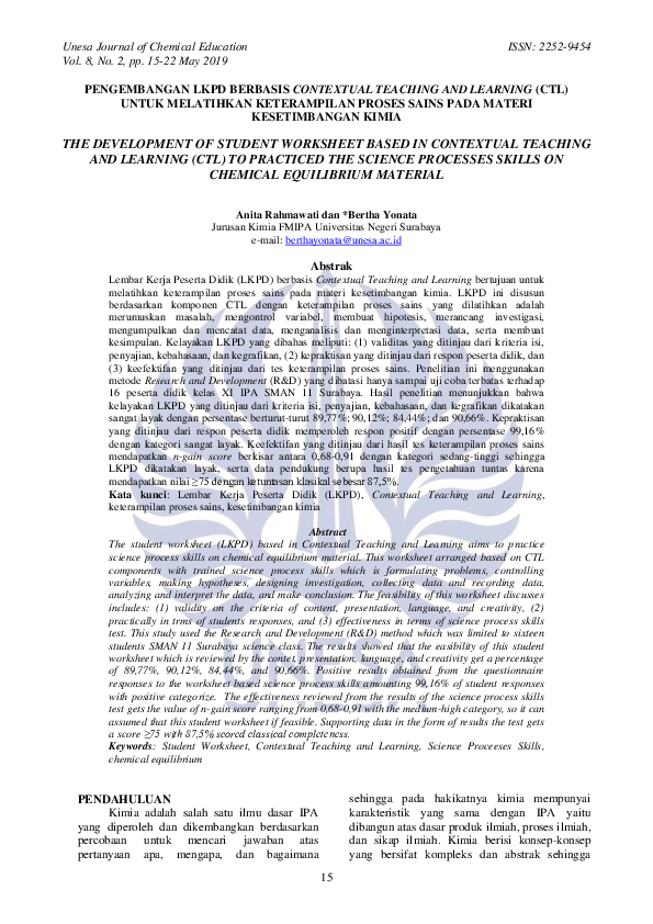 (PDF) Pengembangan LKPD Berbasis Contextual Teaching and Learning (CTL) Untuk Melatihkan ...