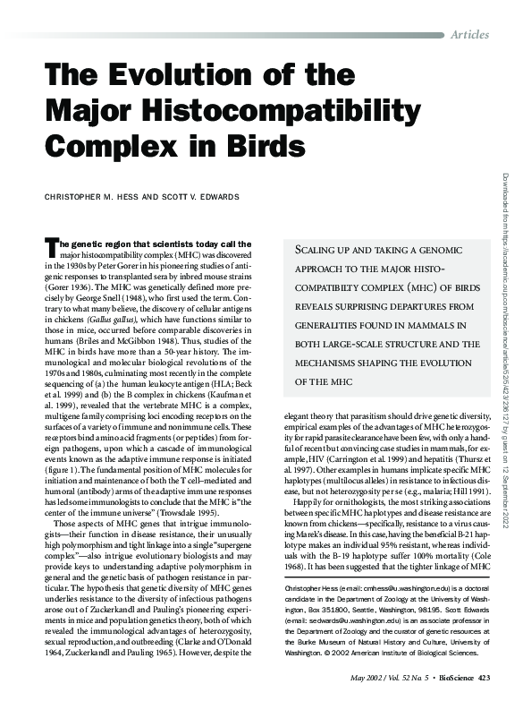 (PDF) The Evolution of the Major Histocompatibility Complex in Birds ...
