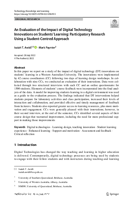 (PDF) An Evaluation of the Impact of Digital Technology Innovations on Students’ Learning ...