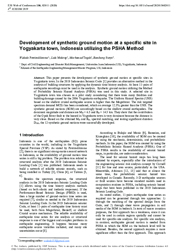 (PDF) Development of synthetic ground motion at a specific site in ...