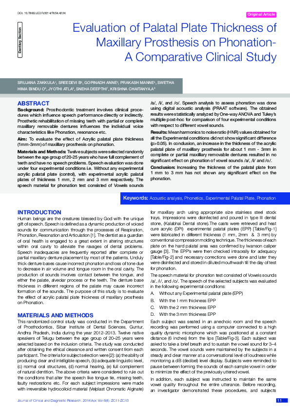 (PDF) Evaluation of Palatal Plate Thickness of Maxillary Prosthesis on ...