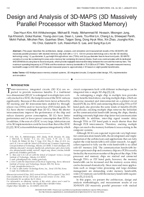 (PDF) Design and Analysis of 3D-MAPS (3D Massively Parallel Processor with Stacked Memory)