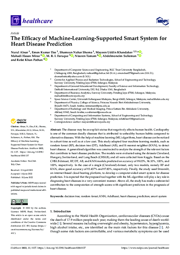 (PDF) The Efficacy of Machine-Learning-Supported Smart System for Heart ...