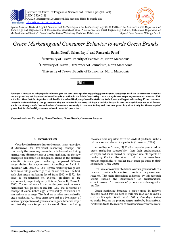 (PDF) Green Marketing and Consumer Behavior towards Green Brands