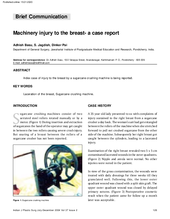 (PDF) Machinery injury to the breast- a case report