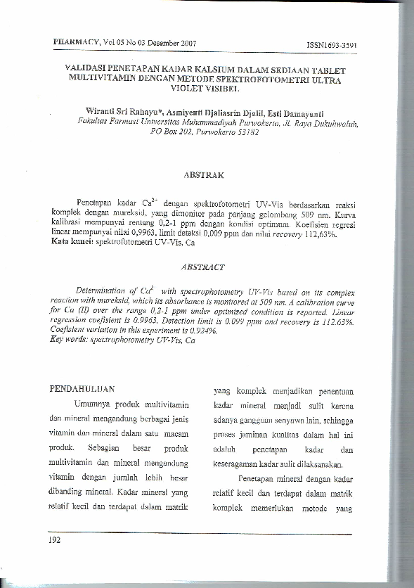 (PDF) Validasi Penetapan Kadar Kalsium Dalam Sediaan Tablet ...