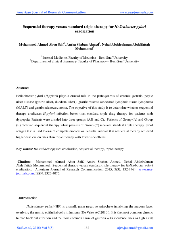 (PDF) Sequential Therapy versus Standard Triple-Drug Therapy for ... (PDF) Sequential Therapy versus Standard Triple-Drug Therapy for ...