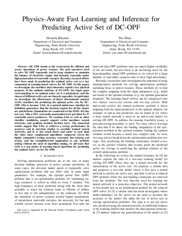 (PDF) Physics-Aware Fast Learning and Inference for Predicting Active Set of DC-OPF