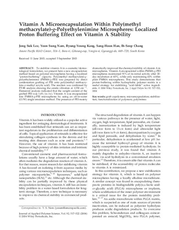 (PDF) Vitamin A microencapsulation within poly(methyl methacrylate)-g ...
