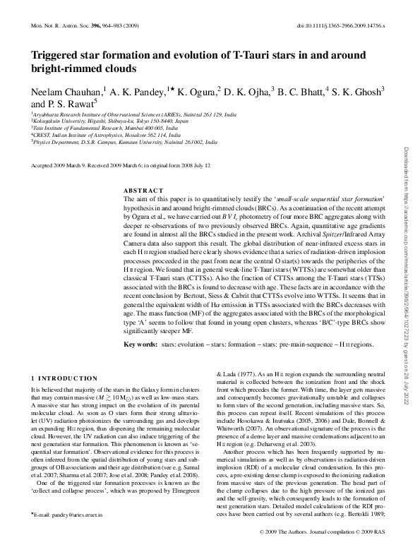 (PDF) Triggered star formation and evolution of T-Tauri stars in and ...