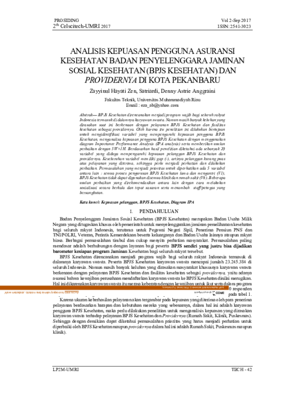 (PDF) Analisis Kepuasan Pengguna Asuransi Kesehatan Badan Penyelenggara Jaminan Sosial Kesehatan ...